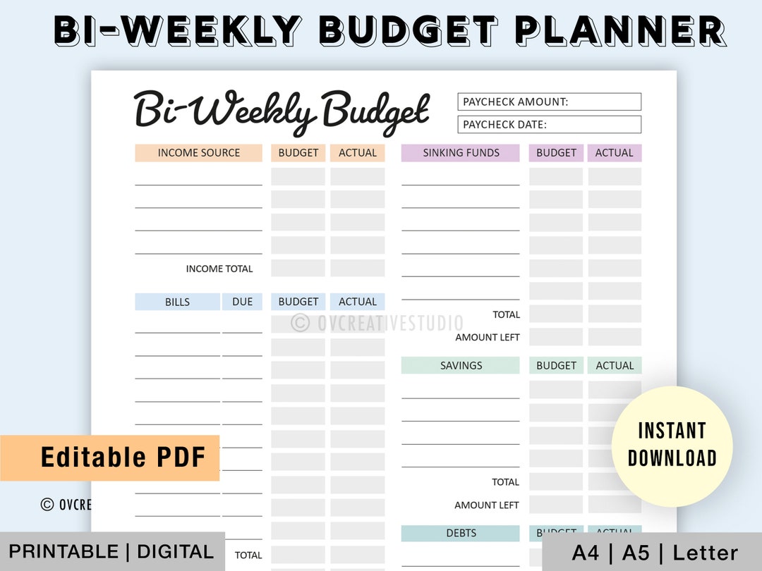 Editable Bi-weekly Budget Planner | Printable, Digital | Personal ...