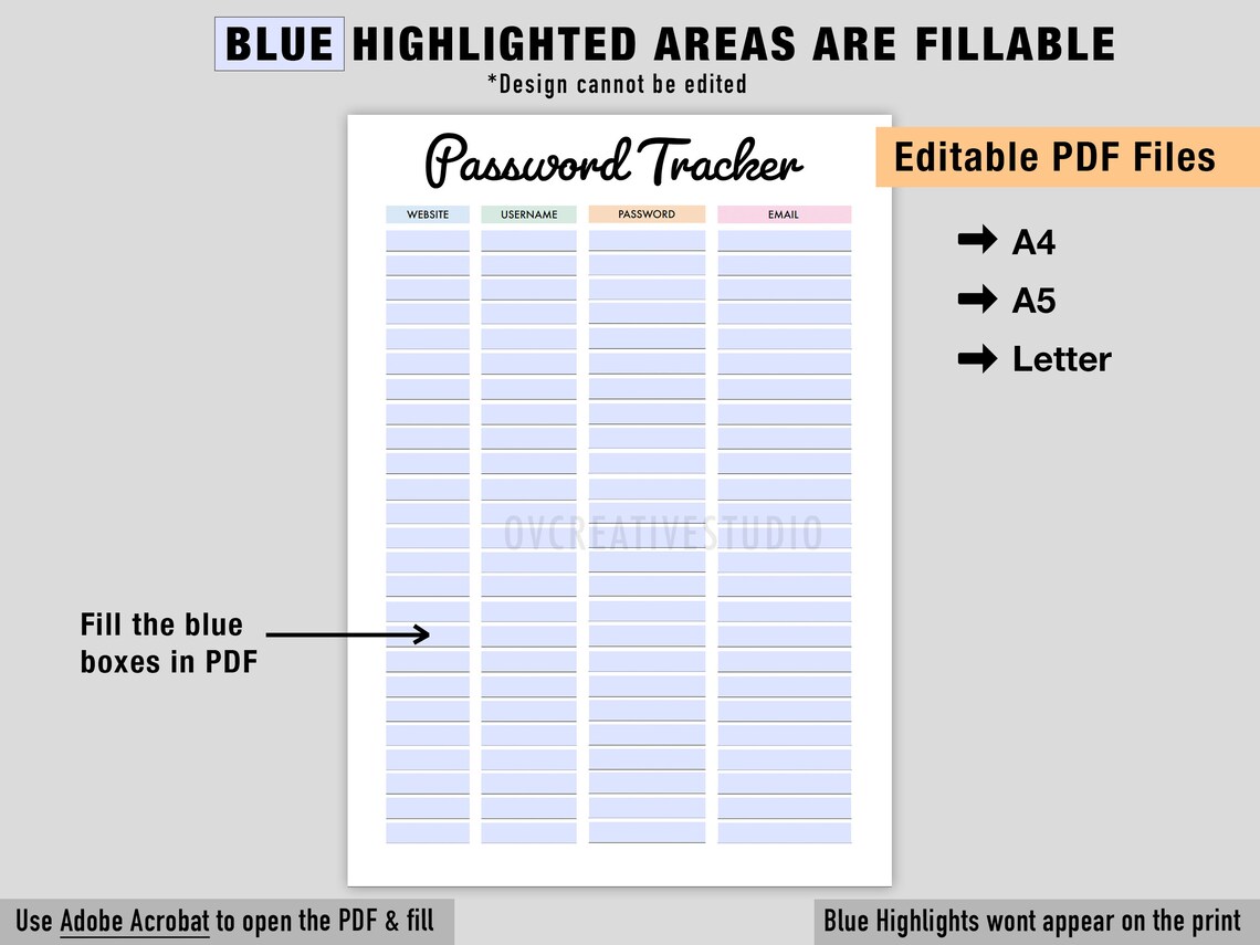 Editable Password Tracker Printable Digital Password - Etsy Canada