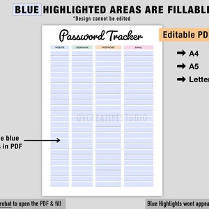 Editable Password Tracker | Printable, Digital | Password Organizer ...