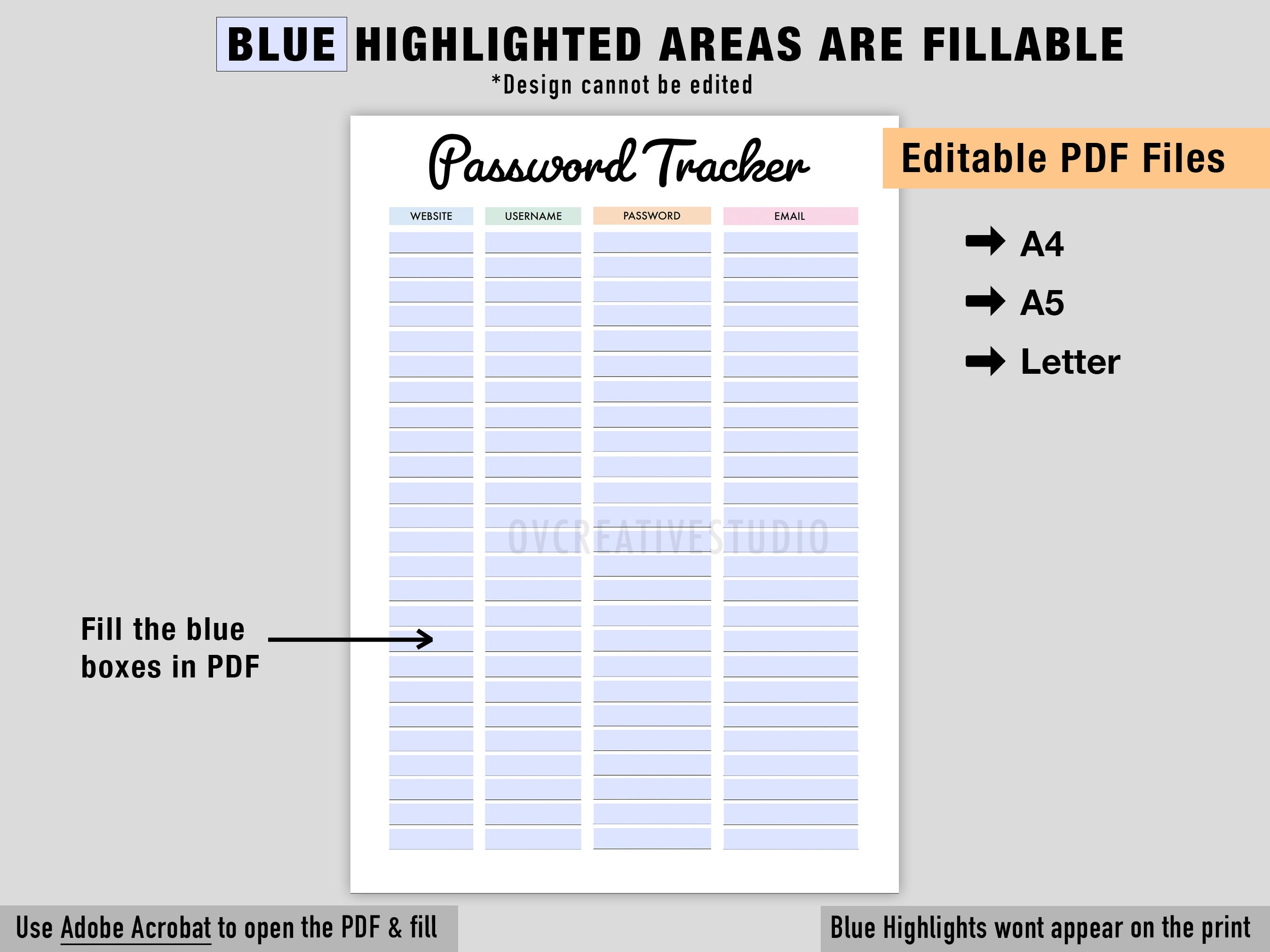 Editable Password Tracker | Printable, Digital | Password Organizer ...