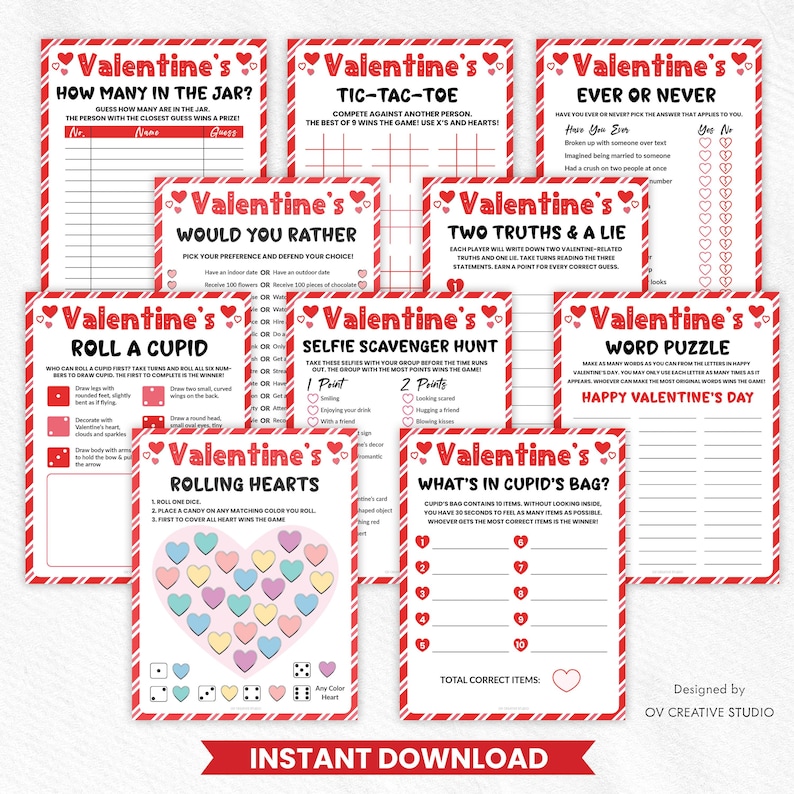 Valentines Day Printable Games Bundle | Valentine's Party Games for ...