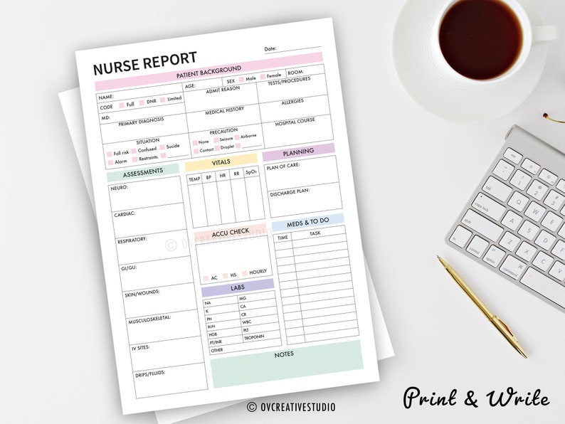 Editable Nurse Report Sheet Printable Digital Nurse Brain - Etsy UK