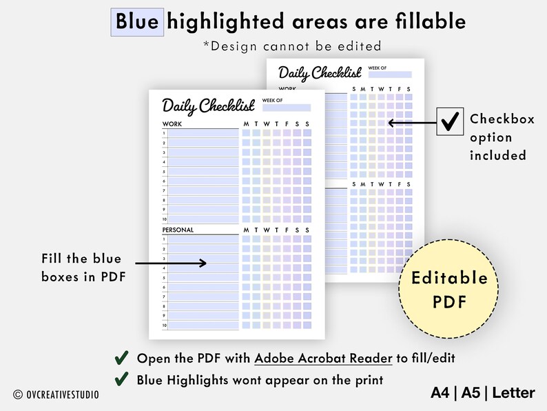 Editable Daily Checklist | Printable Weekly to Do List | Daily ...