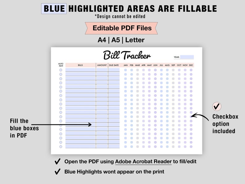 Editable Bill Tracker | Printable Yearly Bill Tracker | Monthly Bill ...