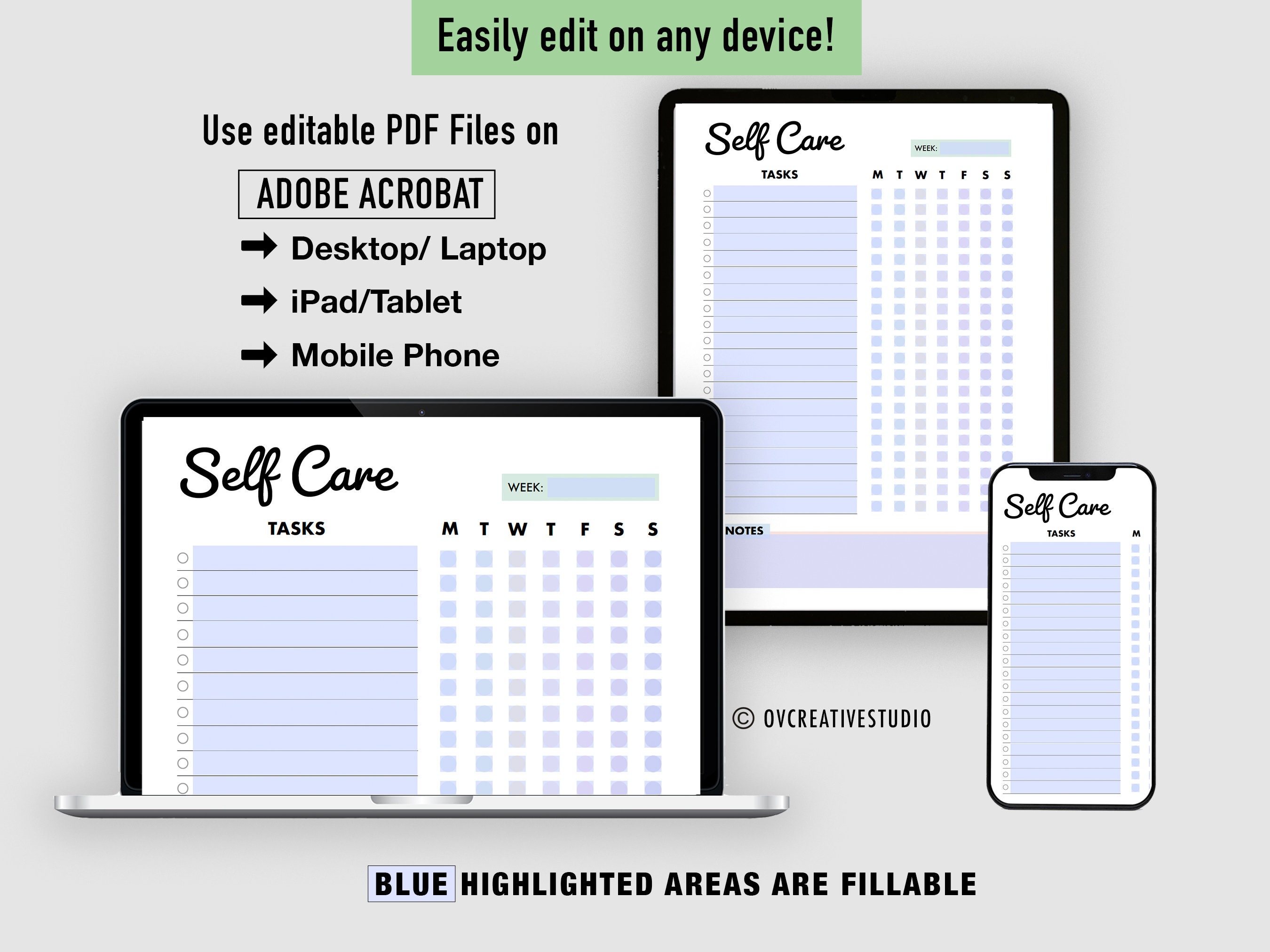 Editable Self Care Checklist | Printable, Digital PDF | Weekly Self ...