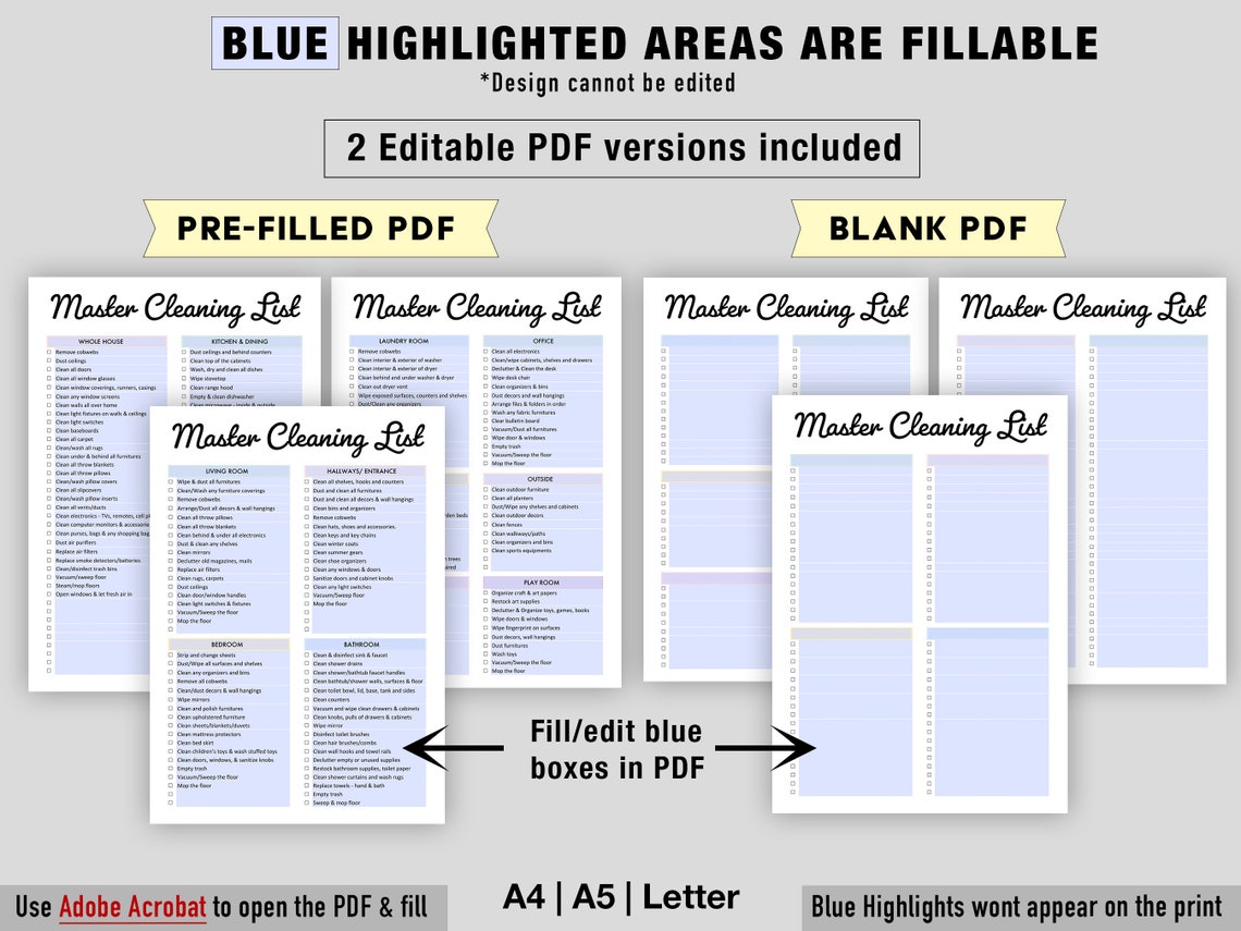 Editable Master Cleaning Checklist Cleaning Planner - Etsy