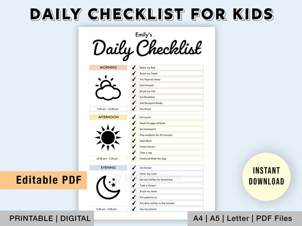 Kids After School Routine Charts, Cute Printable Checklist, Instant ...
