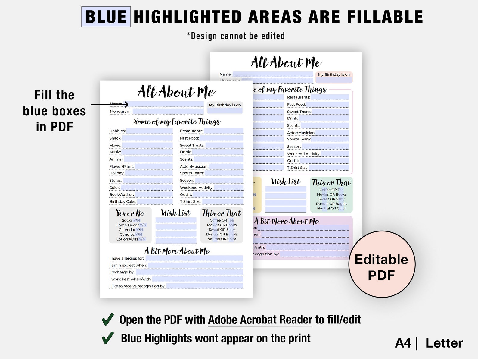 All About Me | Printable, Digital | Get to Know Me, Employee ...