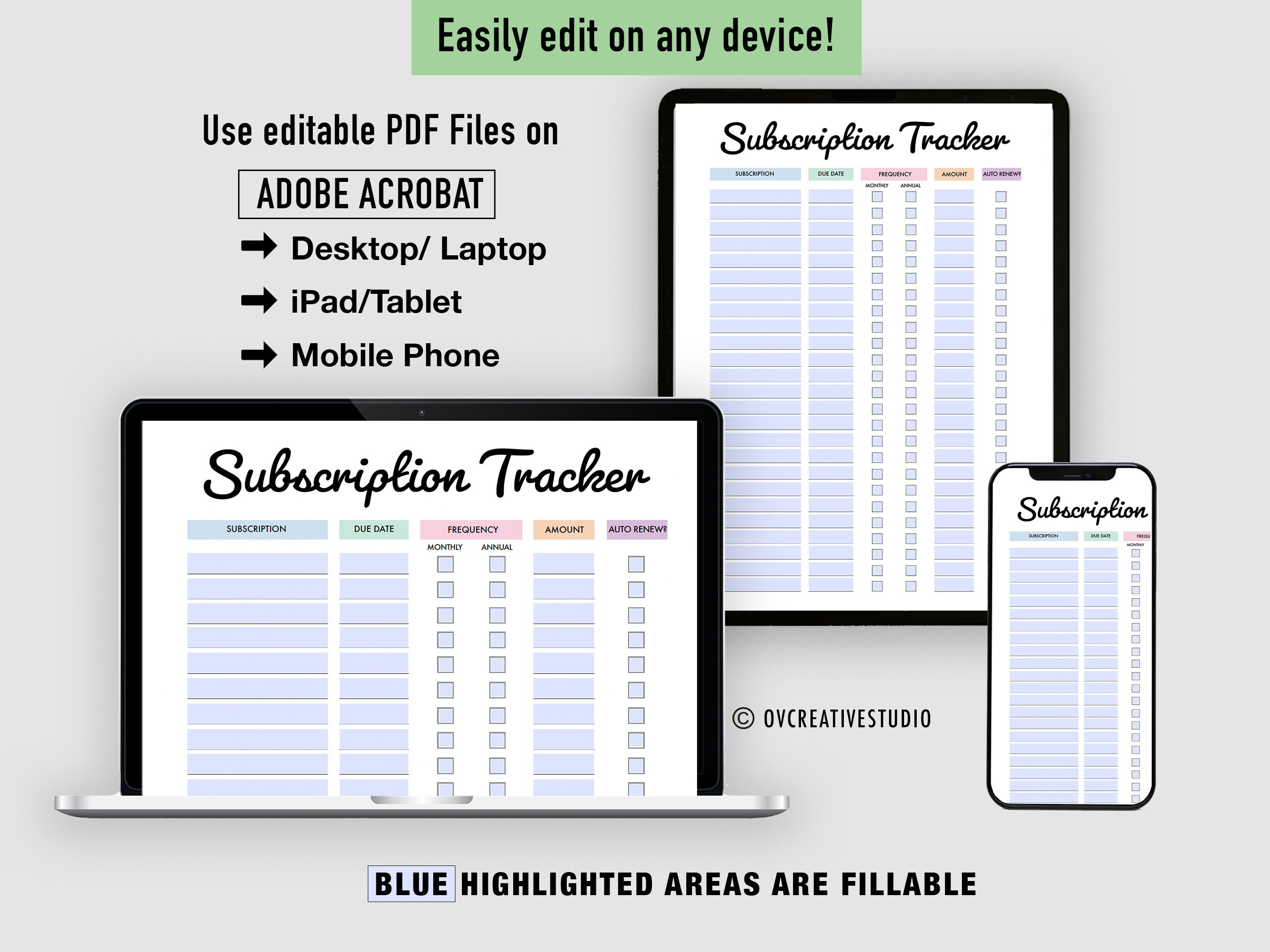 Editable Subscription Tracker Printable Subscription Log - Etsy