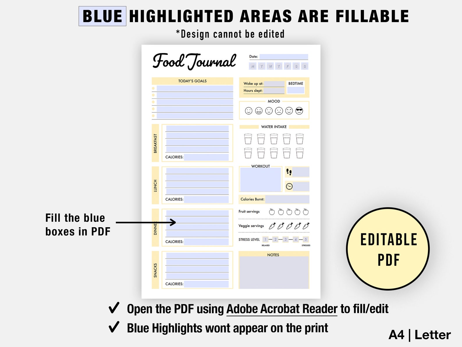 Editable Food Journal Printable Digital Food Diary Daily - Etsy UK