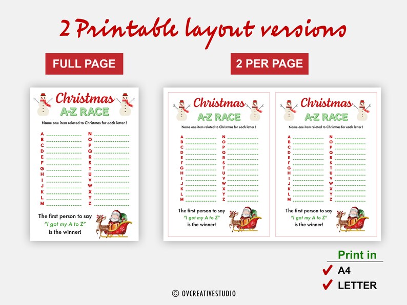 Christmas A - Z Race Game Printable | ABC Christmas Party Game ...