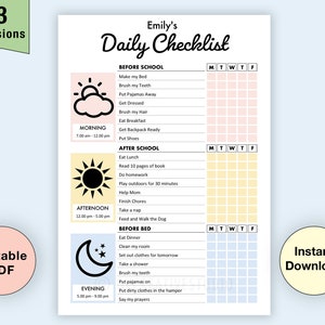 Editable Daily Checklist for Kids Printable Kids - Etsy UK