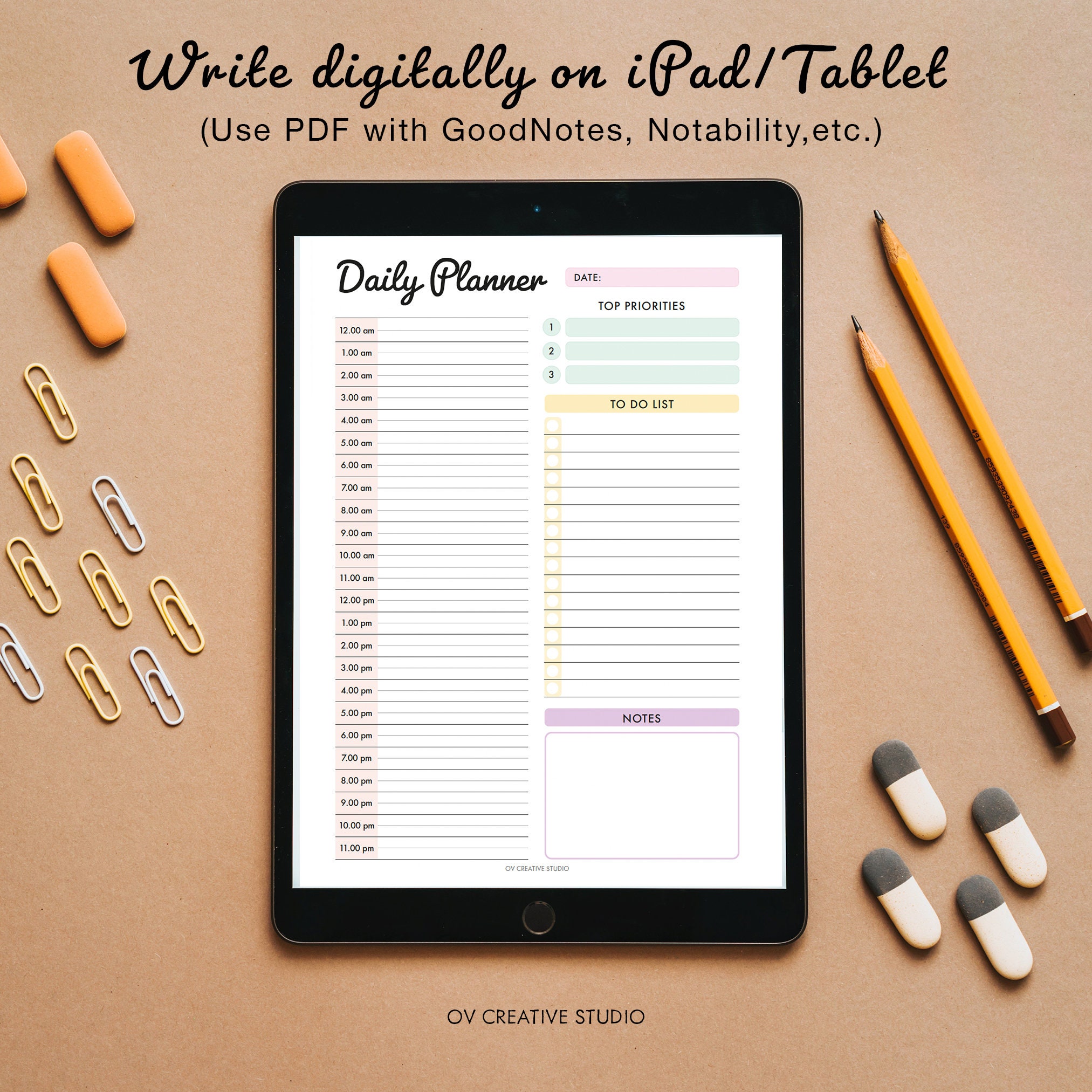 Editable 24 Hour Daily Planner Schedule | Printable, Digital PDF | to ...