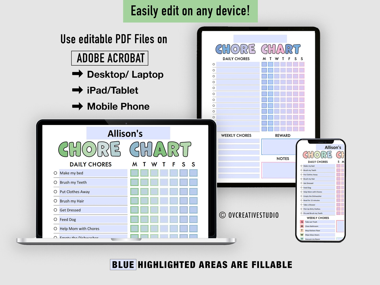 Editable Chore Chart for Multiple Kids | Printable | Responsibility ...