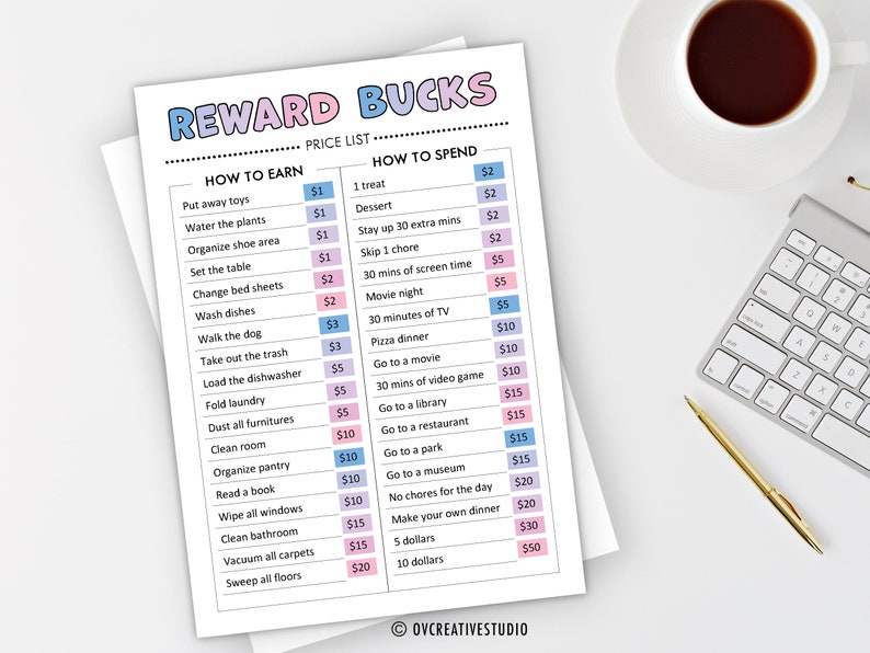 Editable Kids Reward Bucks | Printable | Mom Bucks, PDF Reward System ...