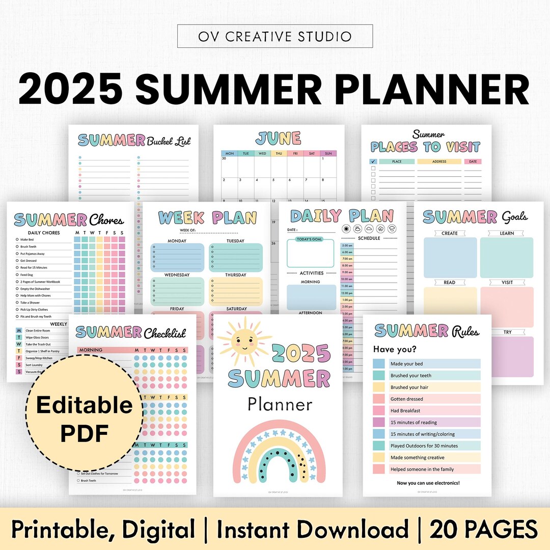 Summer Planner 2025 | Kids Summer Schedule, Chore Chart, Checklist ...
