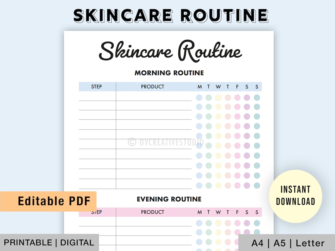 Editable Skincare Routine Printable Skincare Template | Etsy UK