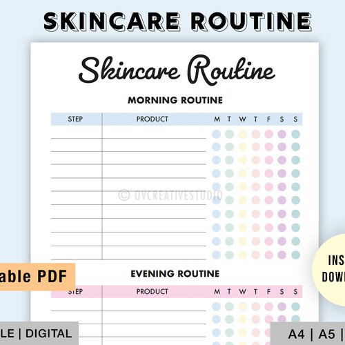 Editable Skincare Routine Printable Skincare Template - Etsy