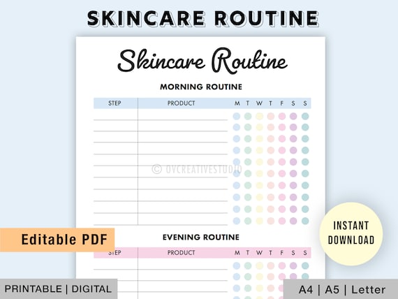 Editable Skincare Routine Printable Skincare Template | Etsy UK