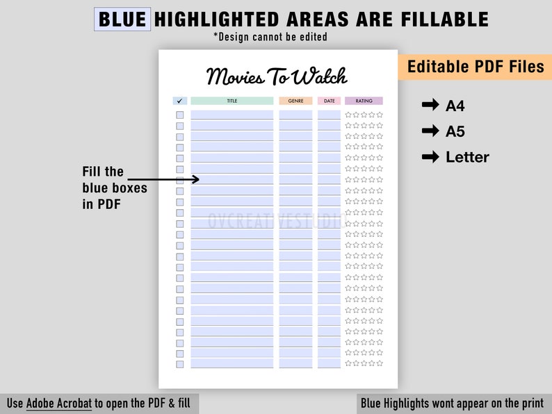 Editable Movies to Watch List | Printable Movies Tracker | Series to ...
