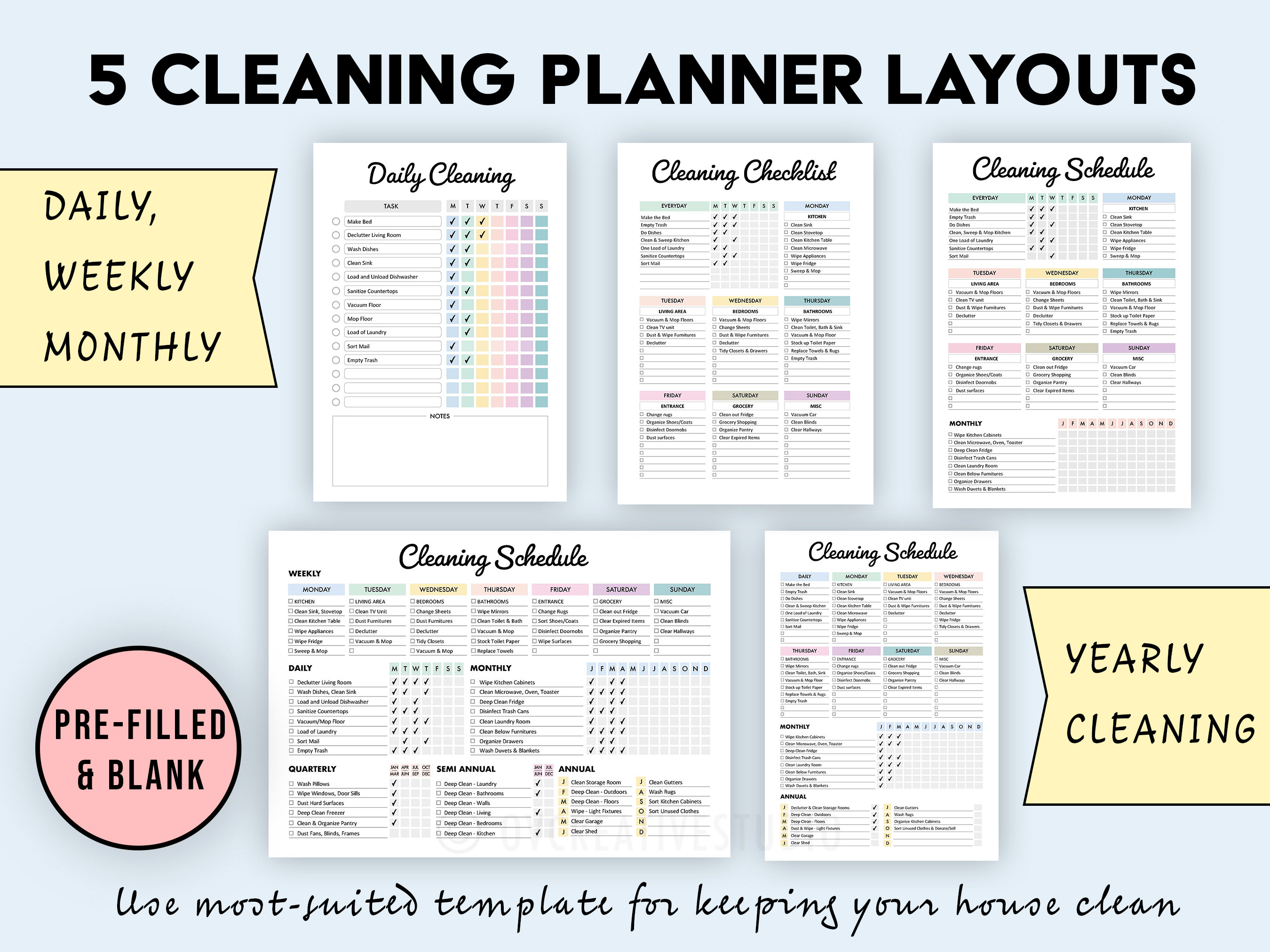 EDITABLE Cleaning Schedule Bundle, Printable, Weekly, Monthly, Yearly ...