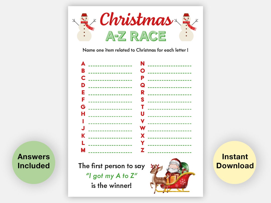 Christmas A - Z Race Game Printable | ABC Christmas Party Game ...