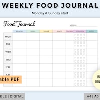 Daily Food Diary Printable, Daily Food Journal, Meal Planner, Daily ...