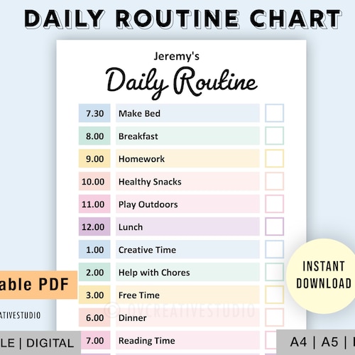 Editable Daily Routine Checklist Kids Printable Kids - Etsy UK