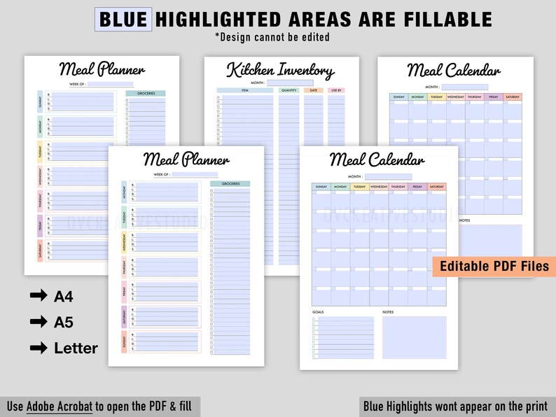 Editable Meal Planner Set Grocery List Printable Meal - Etsy