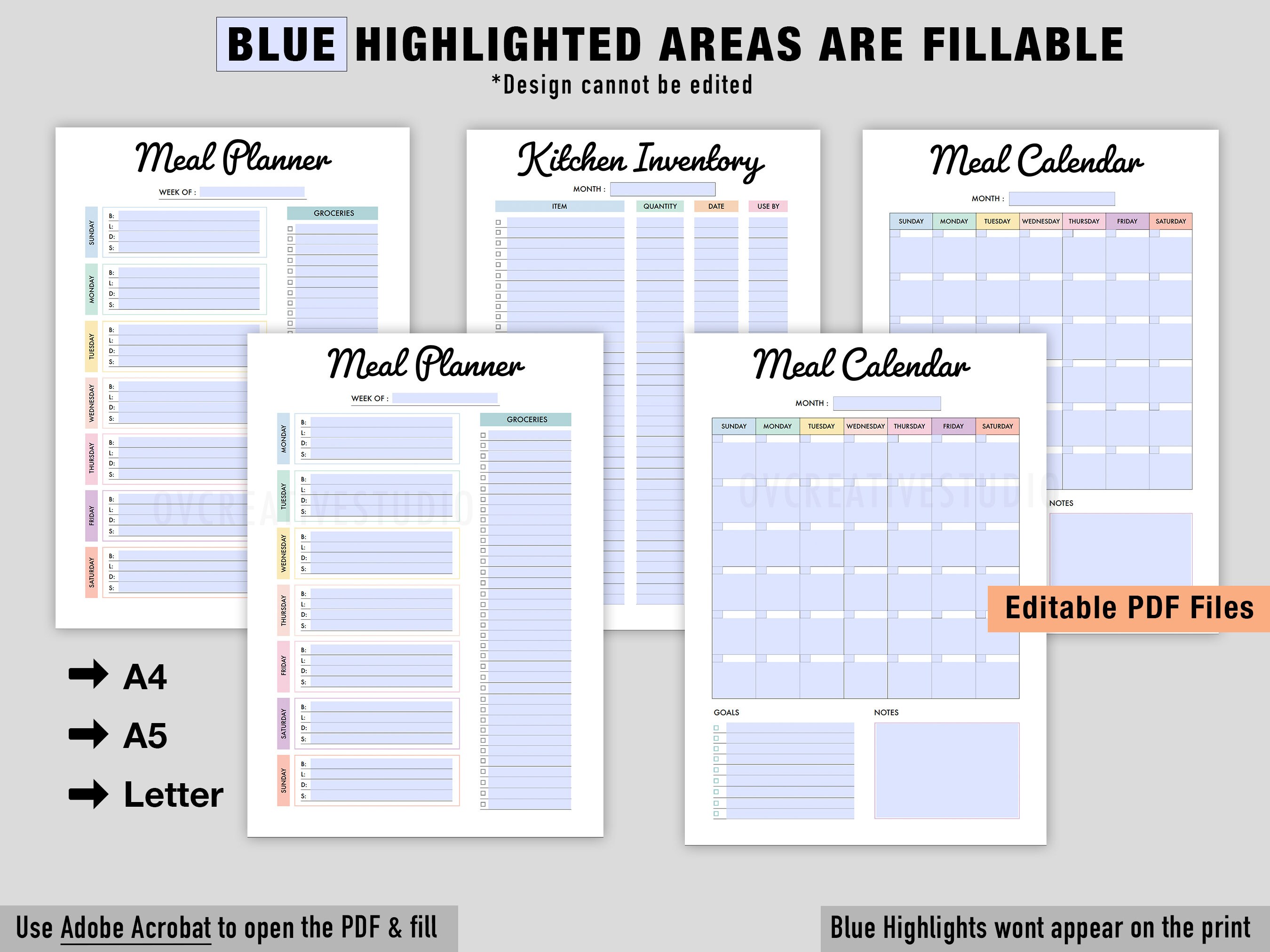 Editable Meal Planner Set Grocery List Printable Meal | Etsy Australia