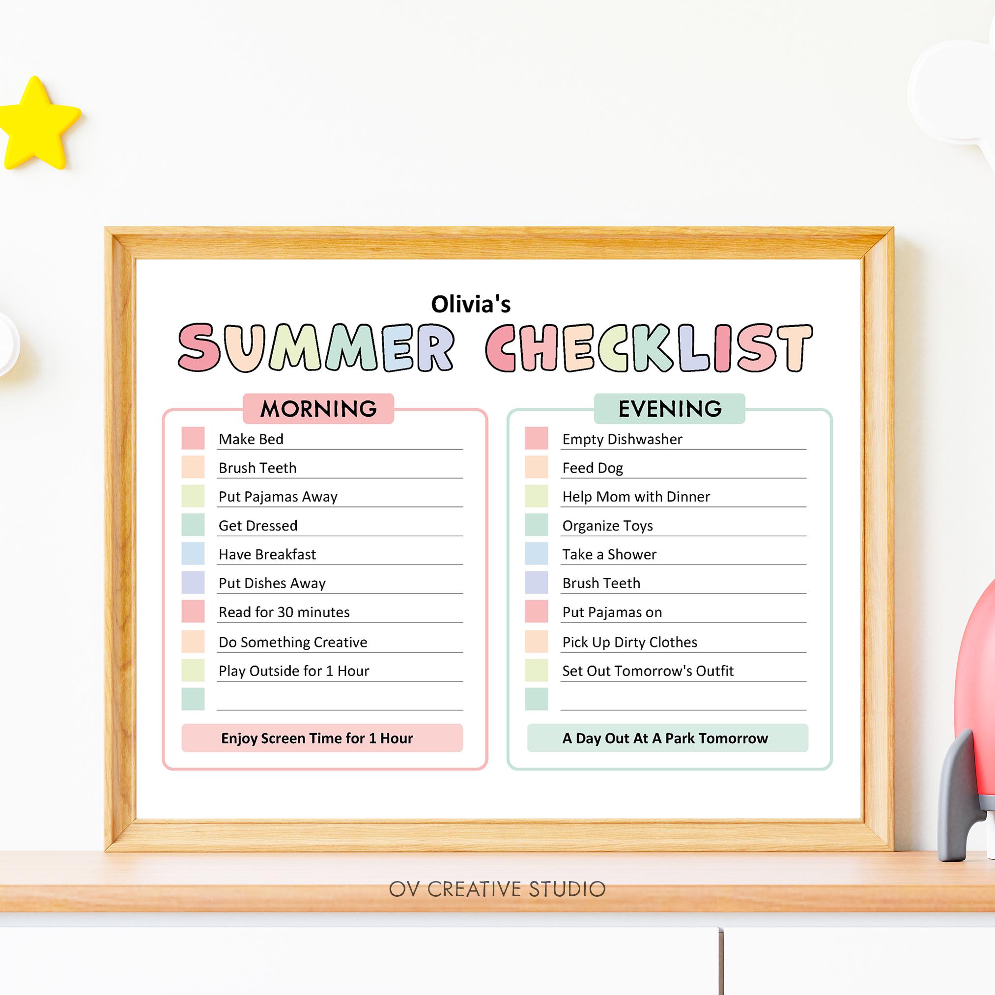 Editable Summer Checklist for Kids | Printable | Kids Responsibility ...