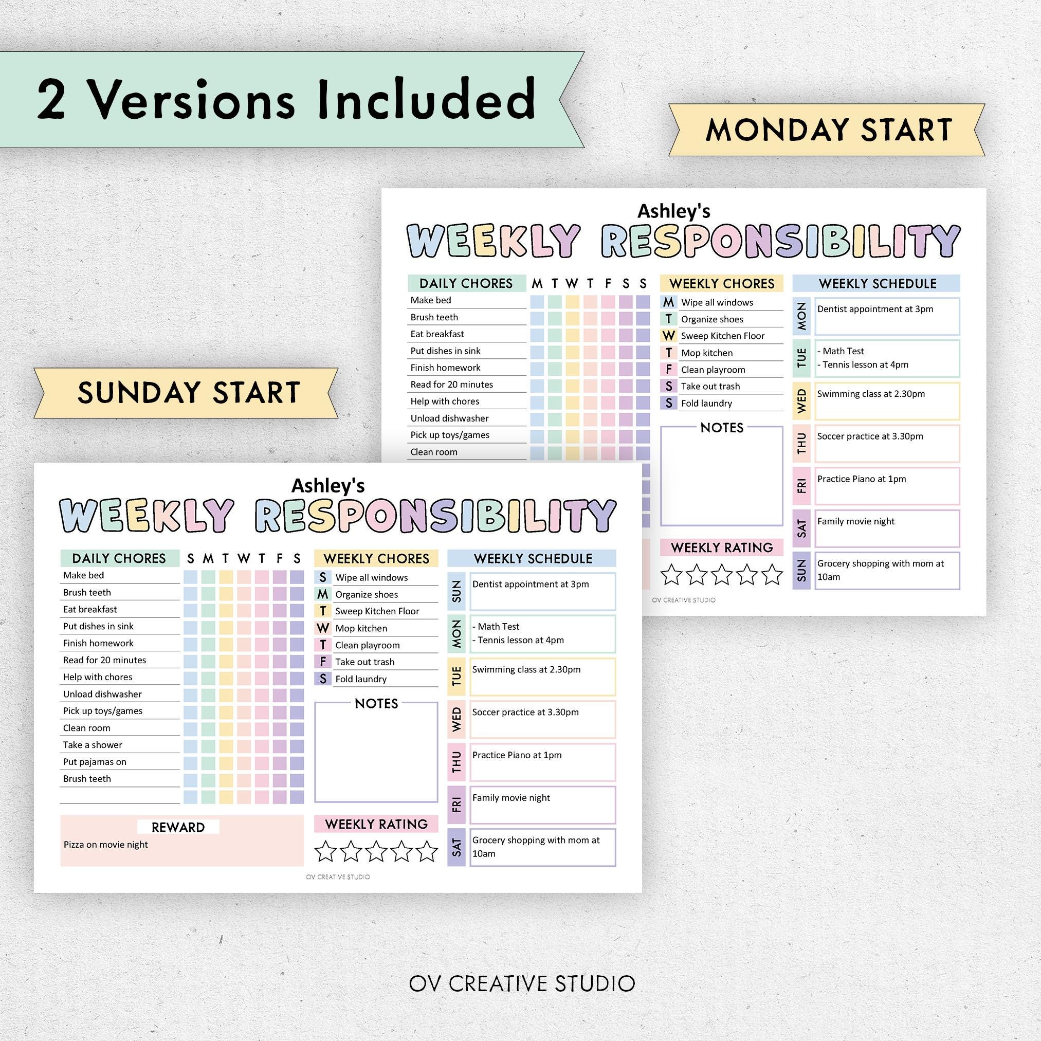 Editable Responsibility Chore Chart for Kids | Printable | Kids Daily ...