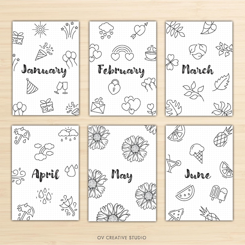 12 Month Title Pages for Bullet Journal | Printable, Digital | Monthly ...