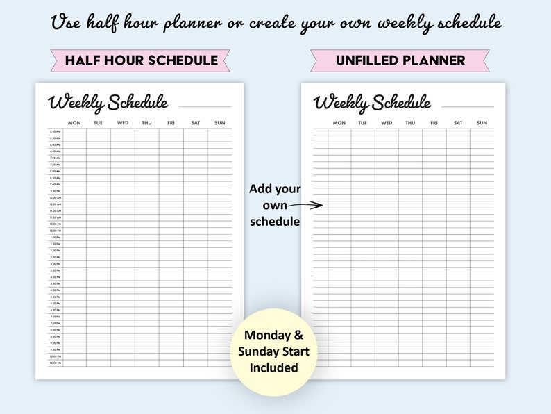 Editable Weekly Schedule Printable Half Hour Weekly Schedule - Etsy UK