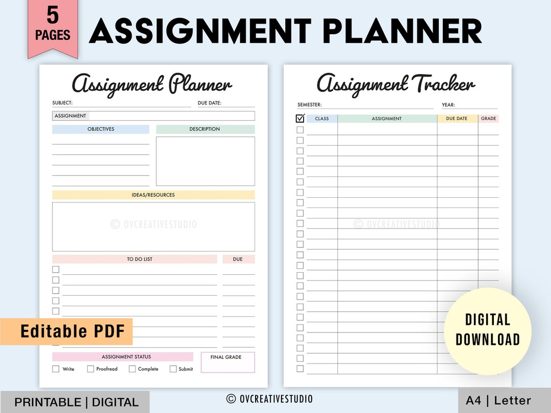 Editable Assignment Planner, Assignment Tracker | Study Planner ...