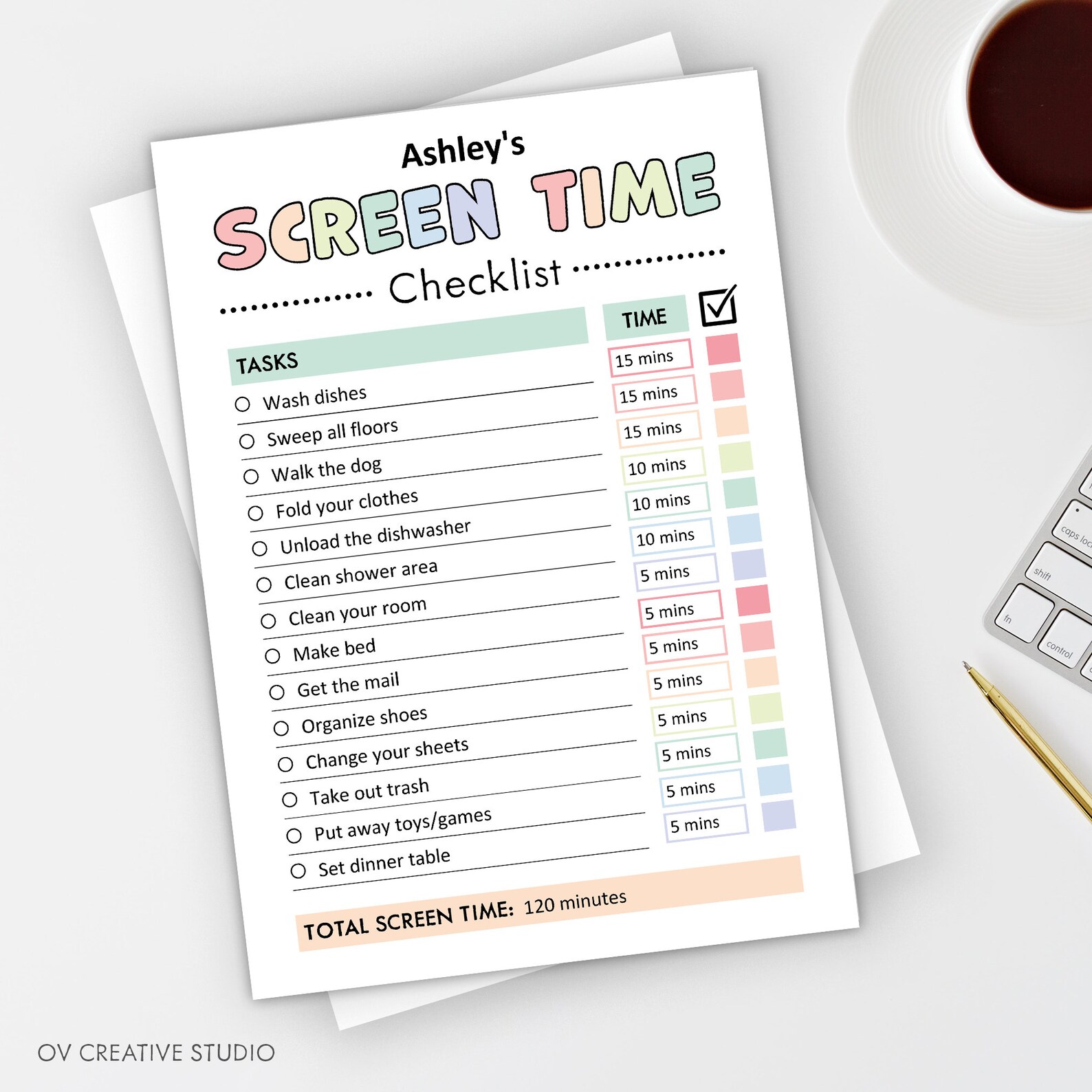 Editable Screen Time Chart, Printable Screen Reward Bucks, Reward Chart ...