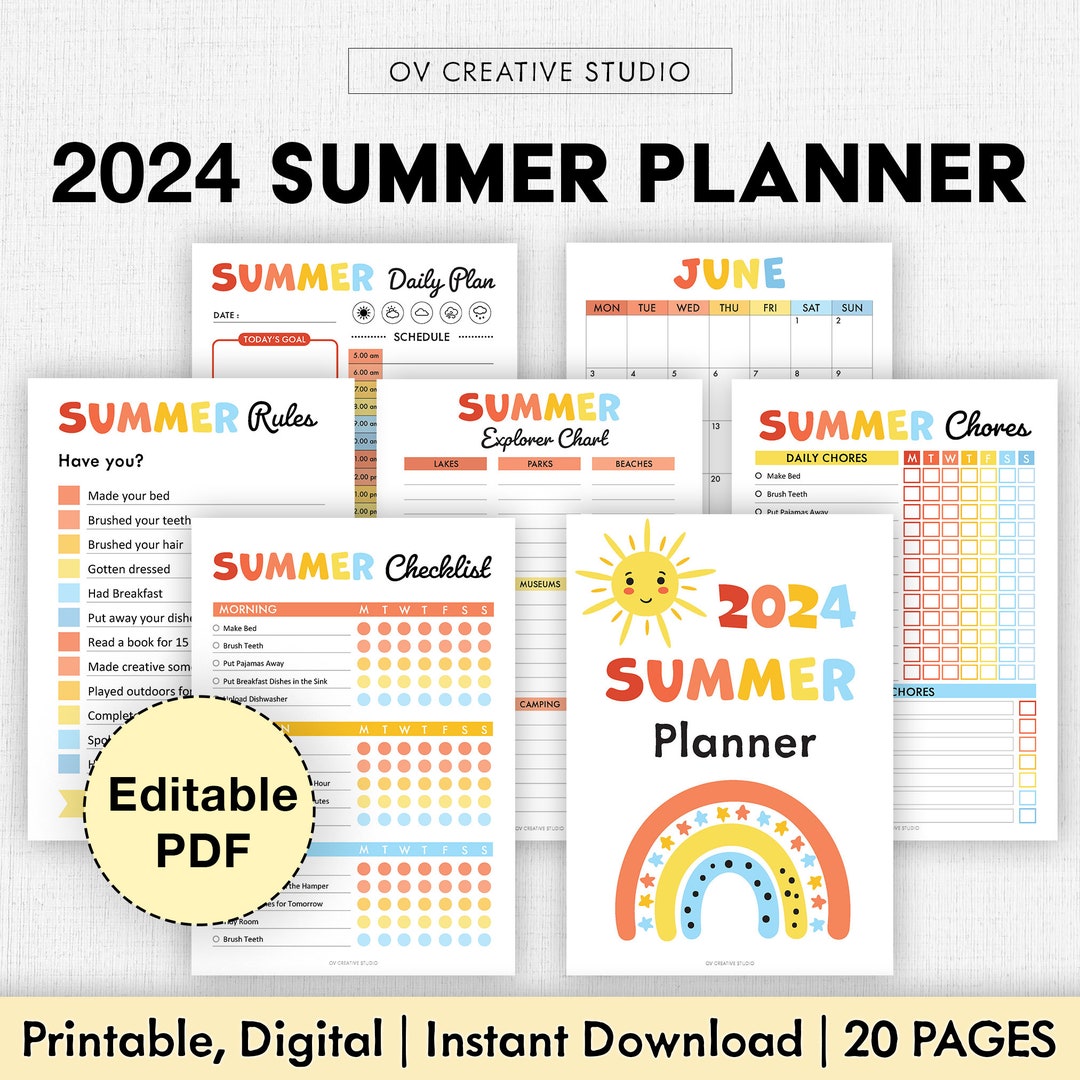 Editable Printable Summer Planner for Kids 2024 Summer Schedule, Chores ...
