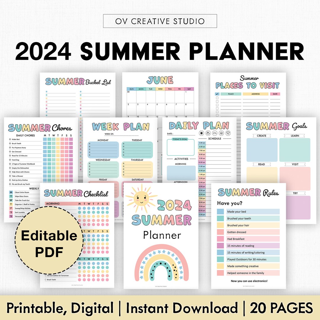 Editable Summer Planner for Kids 2024 Kids Summer Schedule, Chores ...