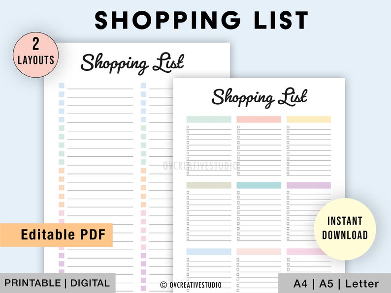 Editable Shopping List Printable Shopping Checklist - Etsy UK