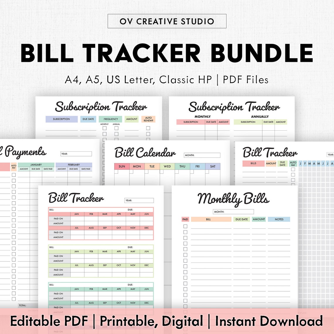 Editable Bill Payment Tracker Bundle | Monthly Bill Tracker Printable ...