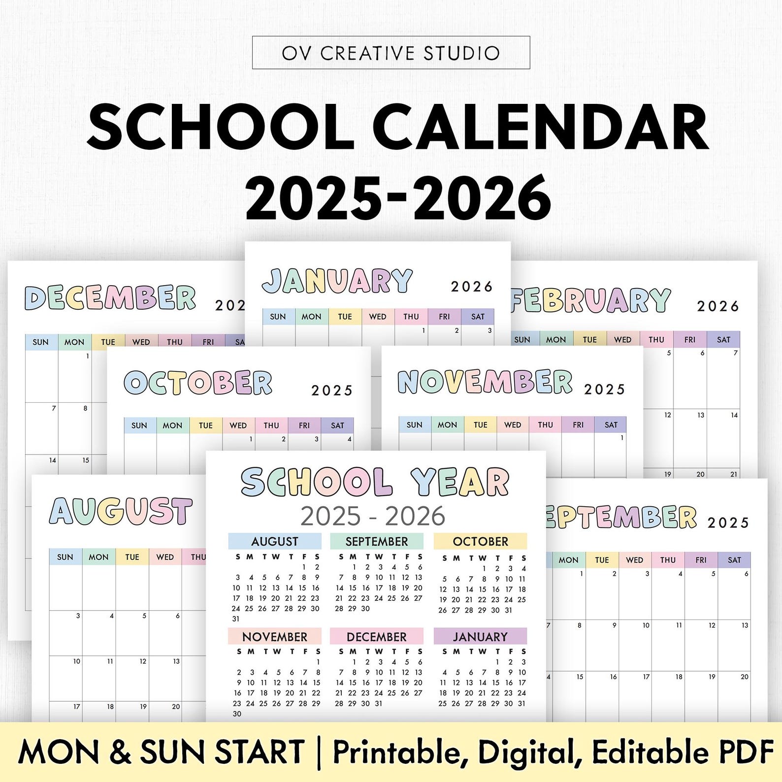 School Calendar Bundle 2025 - 2026 | Printable, Digital | Monthly ...