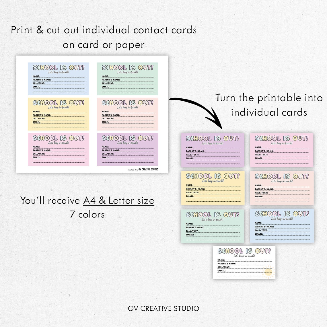 Editable Printable Summer Contact Cards, Kids Play Date Cards, Keep in ...