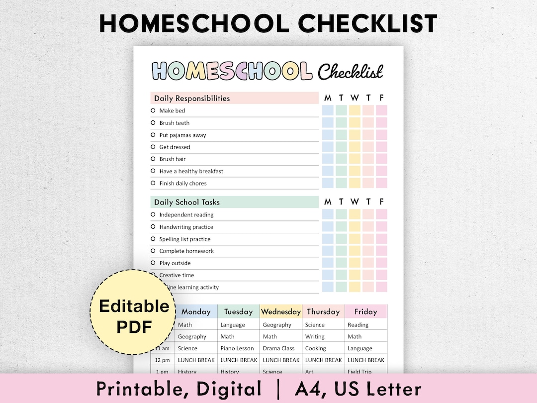 Editable Homeschool Checklist | Printable, Digital | Homeschool Planner ...