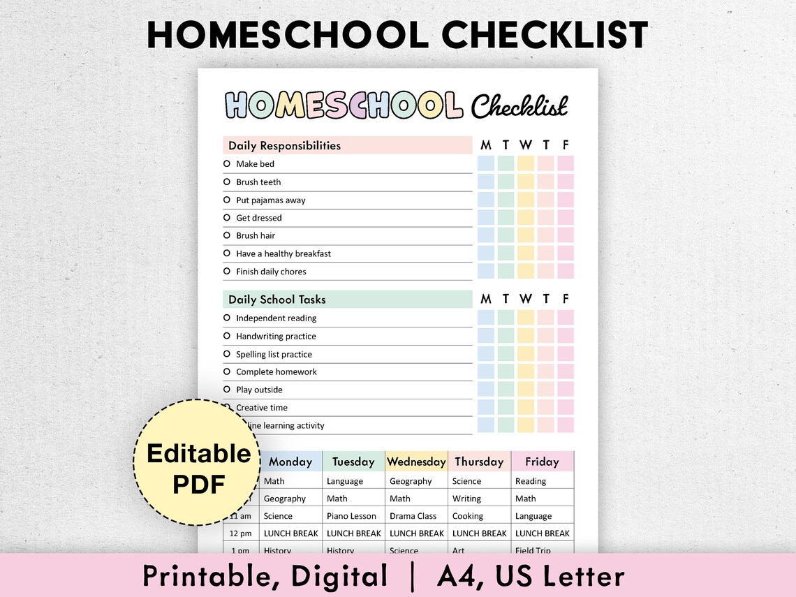Editable Homeschool Checklist | Printable, Digital | Homeschool Planner ...