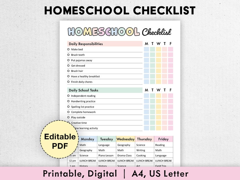 Editable Homeschool Checklist | Printable, Digital | Homeschool Planner ...