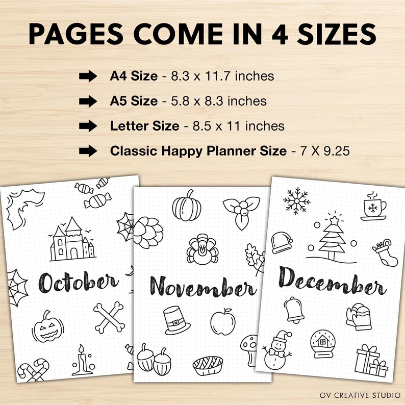 12 Month Title Pages for Bullet Journal | Printable, Digital | Monthly ...