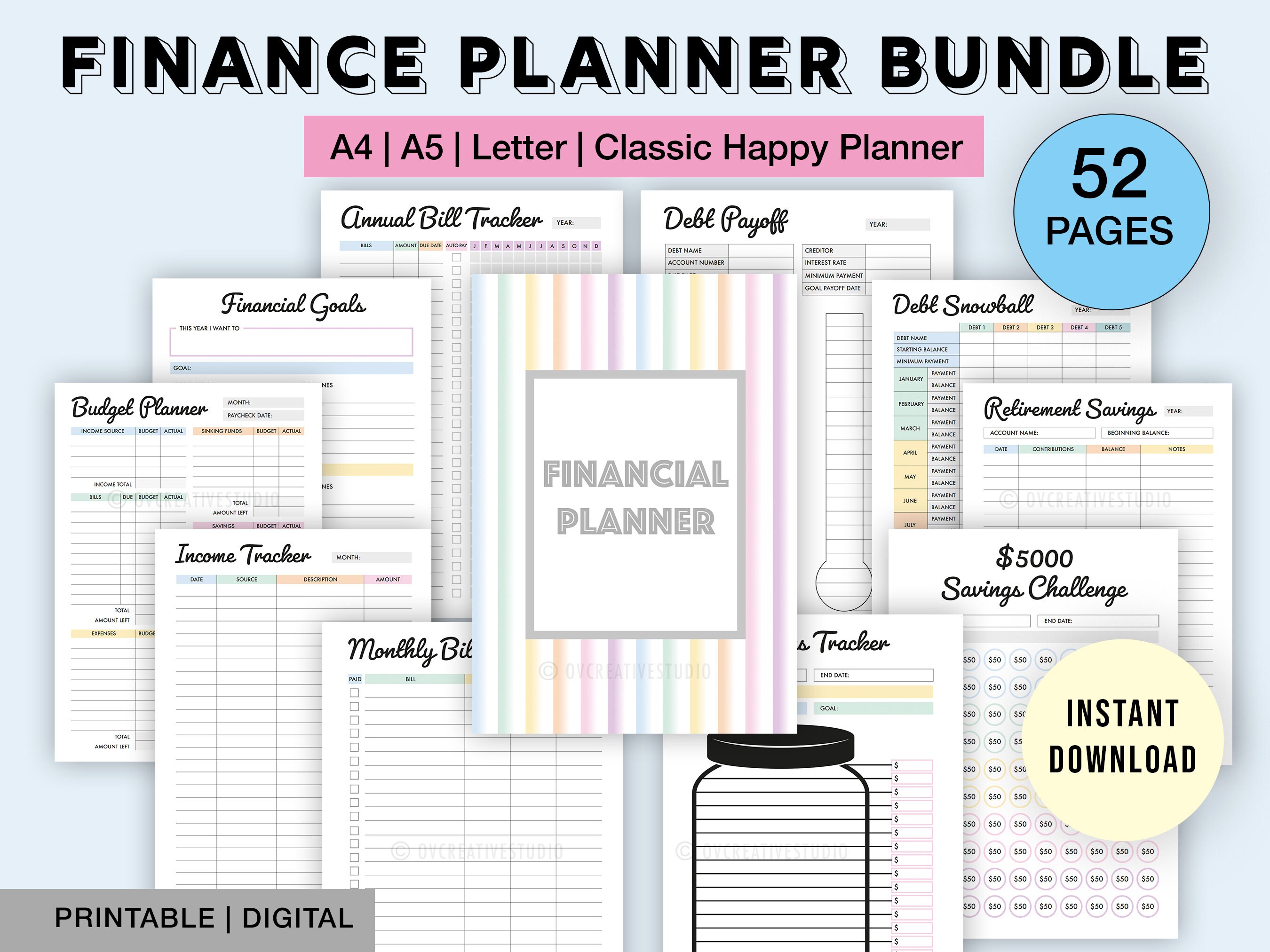 Printable Financial Planner BUNDLE Digital PDF Budget - Etsy UK
