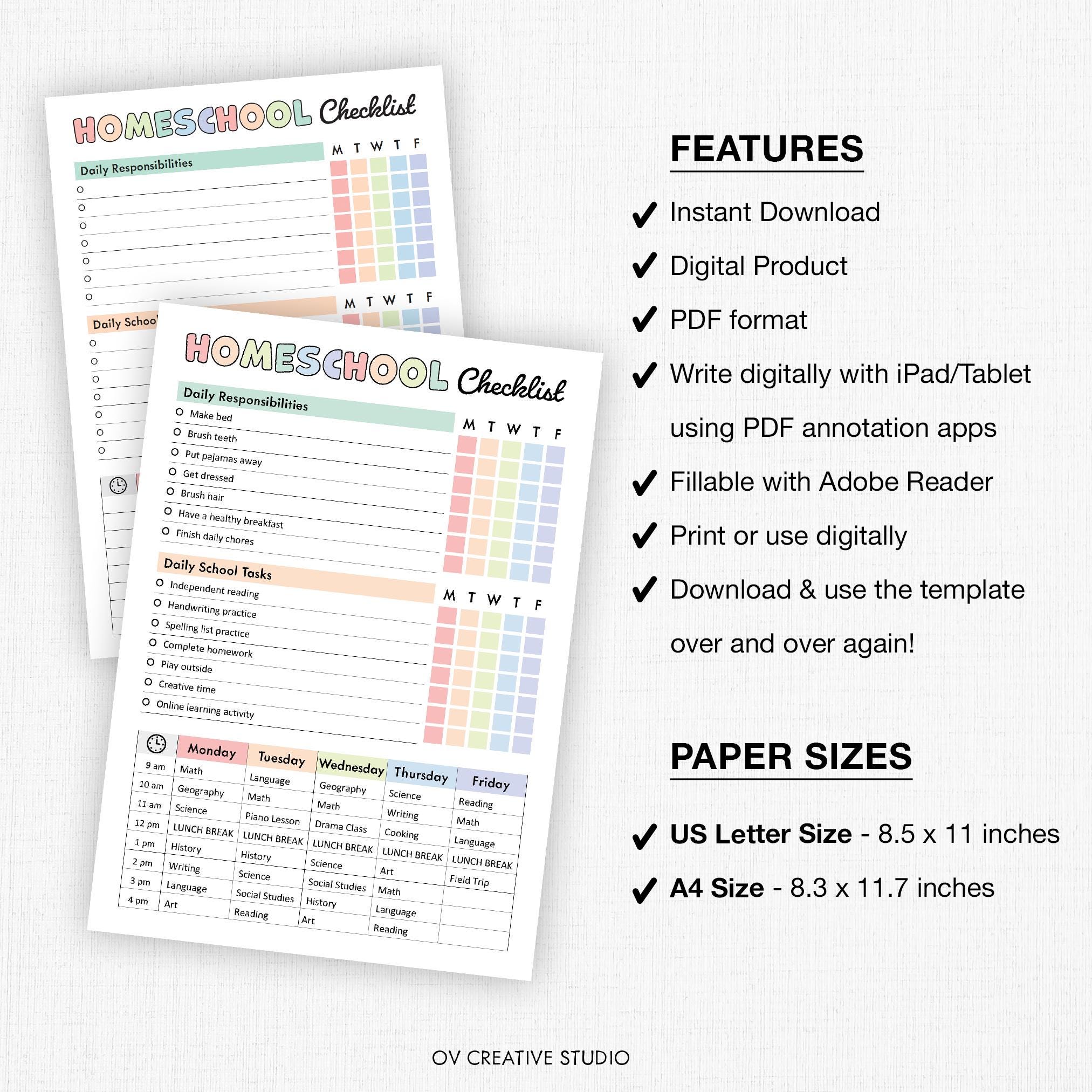 Editable Homeschool Checklist | Printable, Digital | Homeschool Planner ...