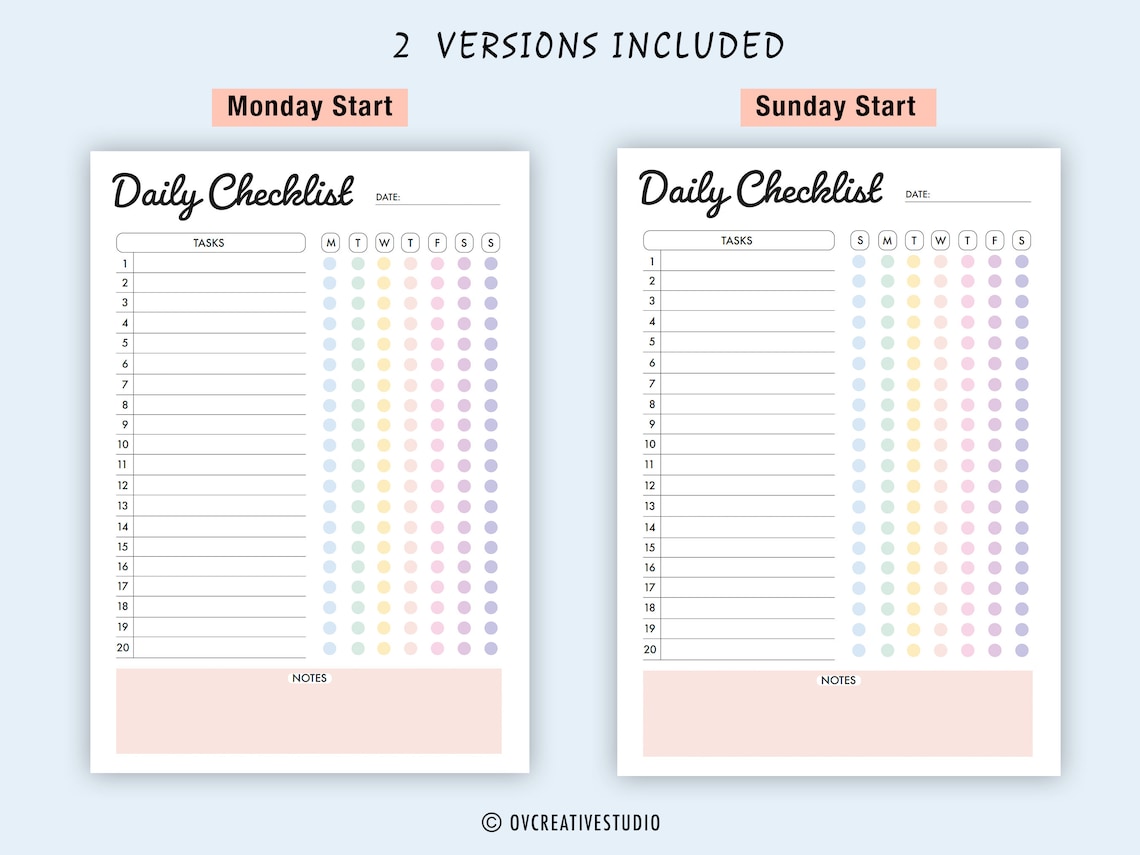 Editable Daily Checklist | Printable Weekly to Do List | Weekly ...