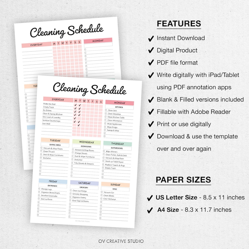EDITABLE Cleaning Schedule | Printable Cleaning Checklist, Weekly ...